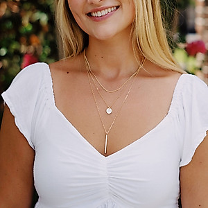 Dainty Chain Choker Necklace 14K Gold Plated 3 Layered Disc Bar Necklace for Women