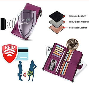 Leather three-layer womens wallet, mobile phone bag, long buckle leather wallet, certificate bag and zero wallet