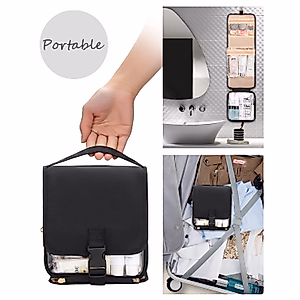 Relavel Travel Toiletry Bag for women with Detachable TSA Approved Toiletry Bag, Compact Hanging toiletry bag with Small Carry On 3-1-1 Clear Waterproof Travel Bags for Toiletries (M Black, A Small)