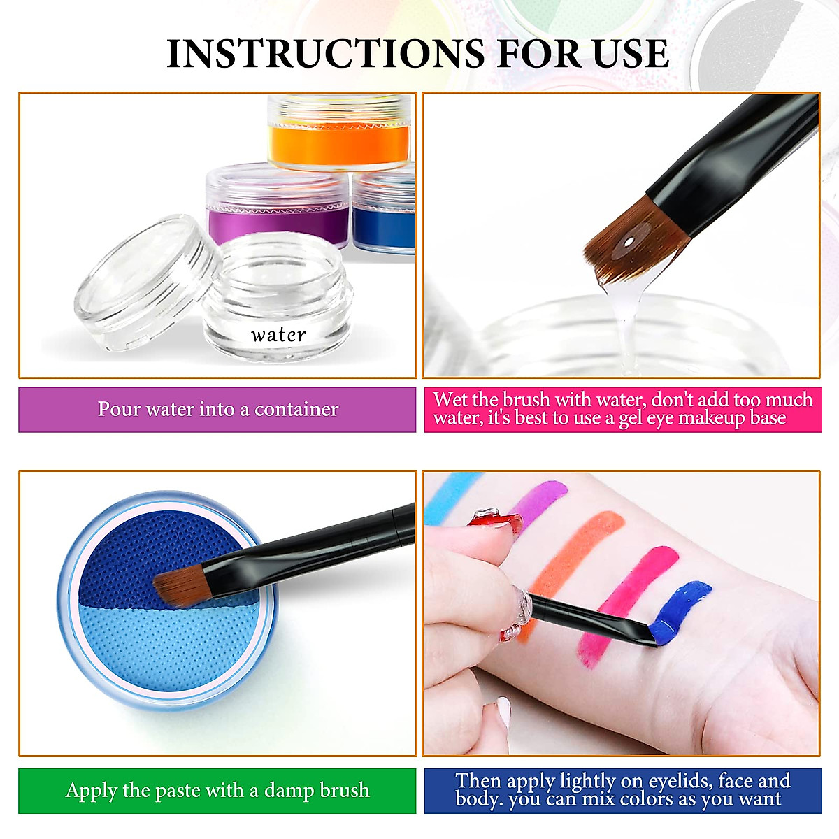 Water Activated Eyeliner, UV Glow Neon Cake Paint, 12 Bright Color Hydra Eye Liner,UV Glow Blacklight Luminous Body Face Makeup Paint, Costume Halloween and Club Makeup Art Paint (01)