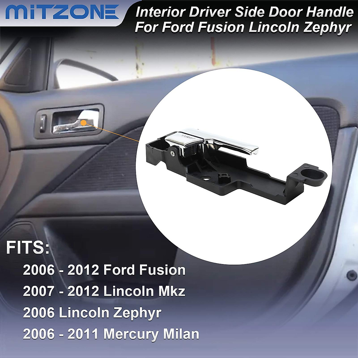 MITZONE Passenger Side Interior Door Handle Front Right Compatible with 2006-2012 Ford Fusion 2007-2012 Lincoln MKZ 2006-2011 Mercury Milan Replaces # 6E5Z5422600AA 81701 6E5Z-5422600-AA