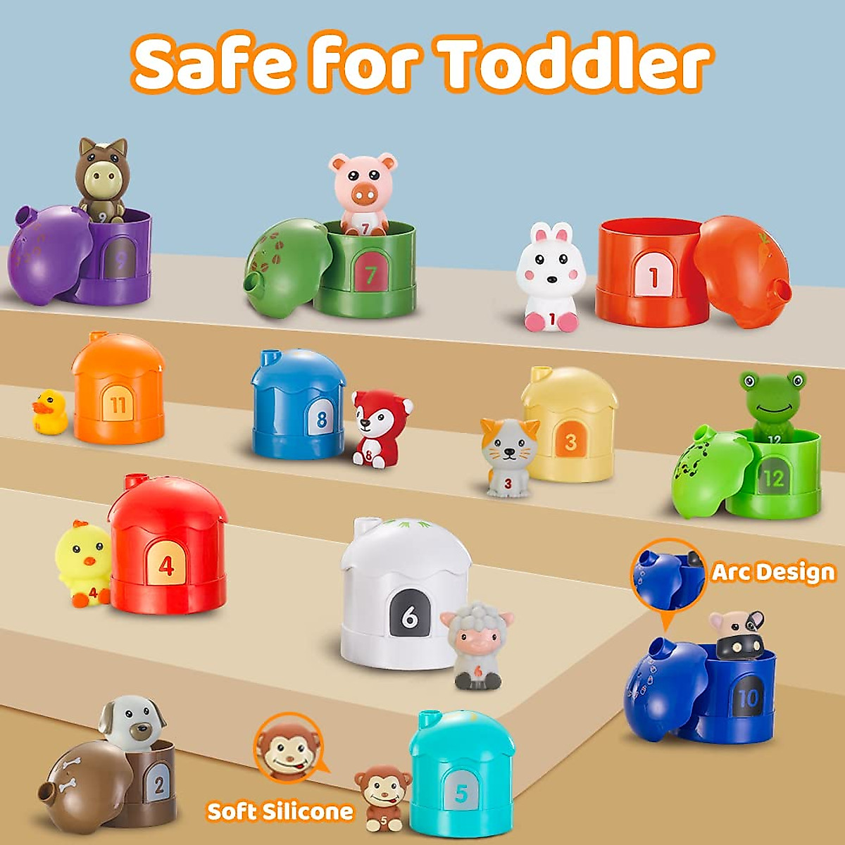 Aulynp Learning Toys for Toddlers 1-3, 24 Pcs Farm Animal Finger Puppets Baby Montessori Toys Barn Toy for Kids Toddler Sensory Toys Counting, Matching & Sorting Gift for Baby Boys Girls