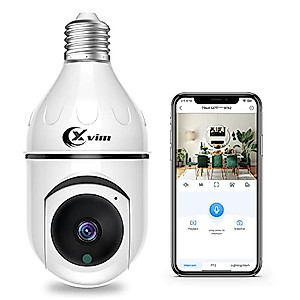 XVIM 3MP Bullet Camera, 2.4Ghz Light Bulb Security Camera, Indoor Bullet Camera, Night Vision and Motion Detection, 2 Way Audio