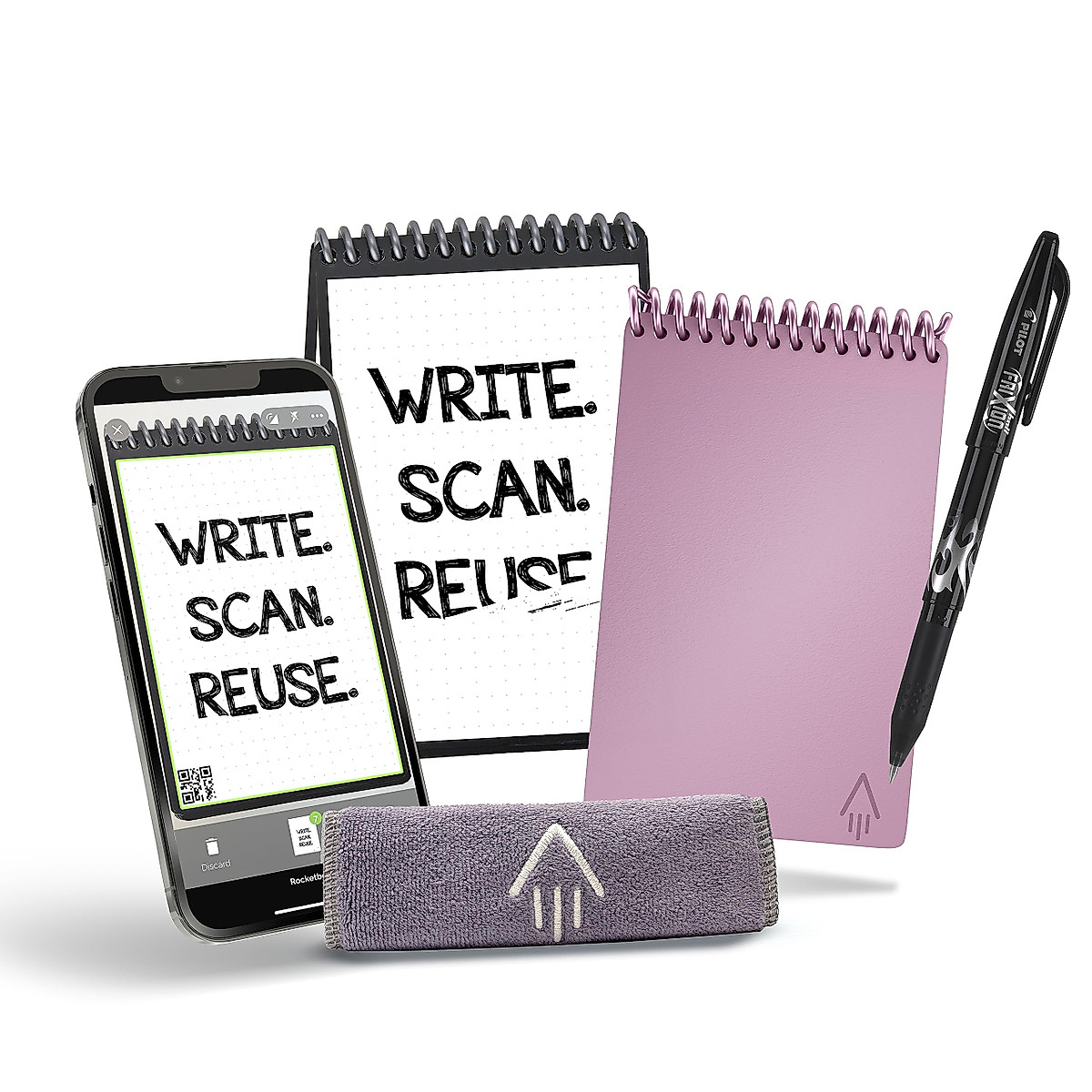Rocketbook Smart Reusable Notebook - Dot-Grid Eco-Friendly Notebook with 1 Pilot Frixion Pen & 1 Microfiber Cloth Included - Pink Sky Cover, Mini Size (3.5" x 5.5")
