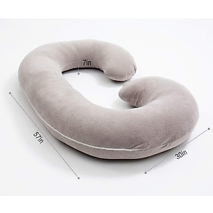 1 MIDDLE ONE Pregnancy Pillow, C Shaped Full Body Pillow for Maternity Support, Pregnant Women Sleeping Pillow with Velour Cover (Grey)