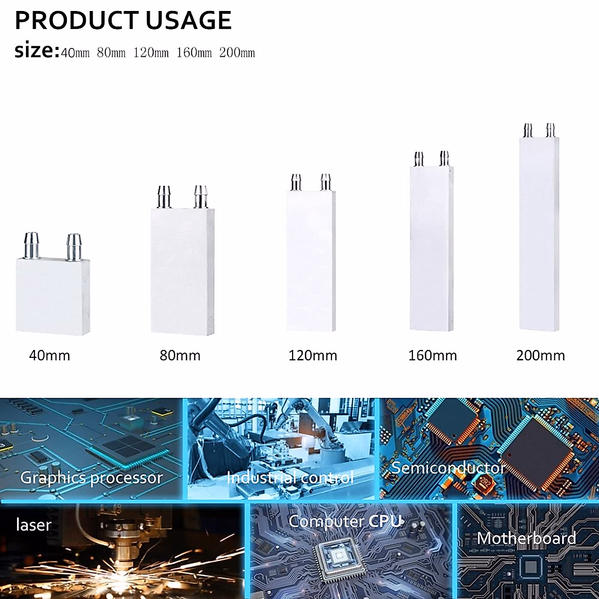 ClYXGS Aluminum Water Cooling Block, Liquid Cold Water Plate Heat Sink Water-Cooled Exchanger Head semiconductor Refrigeration Sheet CPU Graphics Radiator Heatsink Endothermic Head (40 x 120 x 12mm)