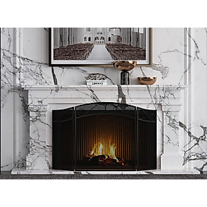 Fire Beauty Fireplace Screen for Wood Burning Fireplace Foldable 3 Panel Wrought Iron Fireplace Cover with Protective Mesh Fire Spark Guard for Indoor Outdoor Flat Guard Fire Screens Black