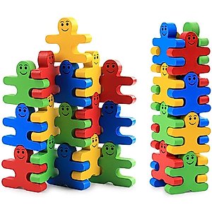 umbresen Wood Balance Building Blocks Stacking Games Toys for Kids Children Toddlers Preschool Boys and Girls Learning Educational Fine Motor Skill Toy 3D Wooden Assembled 4 Color,16 Pieces