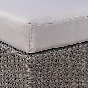 GDFStudio Outdoor 16 Inch Grey Wicker Ottoman Seat with Silver Water Resistant Cushion (Set of 2)