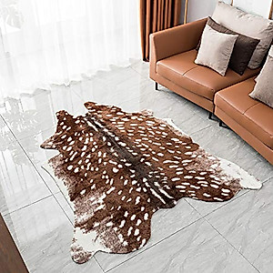 Faux Deer Rug Cowhide Rug Animal Rug Deer Print Rug Faux Cow Hide Western Area Rug Sika Deer Animals Mat Carpet for Home Living Room(5x6ft)