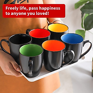 superyes Black Mugs-Sets of 6 for Coffee Cappuccino Latte Cups Set 16OZ(500ml) Red/Yellow/Blue/Green/Orange/Black Inside