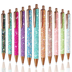 11 Pcs Fancy Pens for Women Pretty Cute Pens Glitter Ballpoint Pens with Metal Barrel Retractable Writing Pens Black Ink Medium Point 1.0 mm Pretty Pens Journaling Pens for Women Girls (Sequin Style)