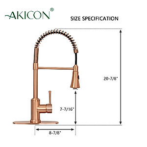 Copper Pre-Rinse Spring Kitchen Faucet with Soap Dispenser, Single Handle Solid Brass High Arc Pull Down Sprayer Head Kitchen Sink Faucets with Deck Plate