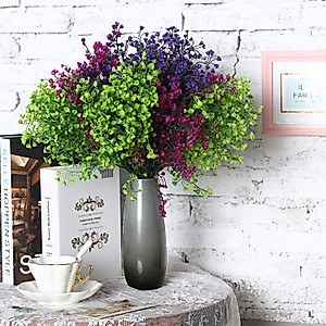 WILLBOND 12 Bundles Artificial Flowers Outdoor Artificial Plant Decor UV Resistant Fake Plastic Flowers Faux Shrubs for Home Garden Porch Hanging Planters Outdoor Spring Summer Decoration (Green)