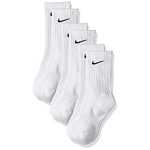 Nike Everyday Cushion Crew Training Socks, Unisex Socks with Sweat-Wicking Technology and Impact Cushioning (3 Pair), White/Black, Small