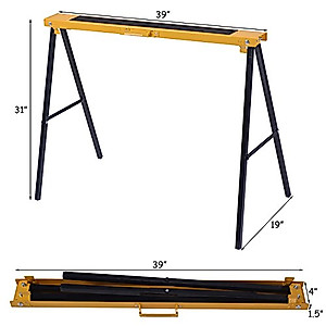 Goplus Saw Horses 2 Pack Folding, Portable Sawhorse with Fast Open Legs, Convenient Handle. Heavy Duty Steel Sawhorse for Woodworking, Carpenters, Contractors, Fully Assembled