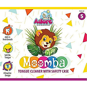 Adore Moomba Tongue cleaner with Safty case Best for child oral care, Multicolour (Pack of 5)