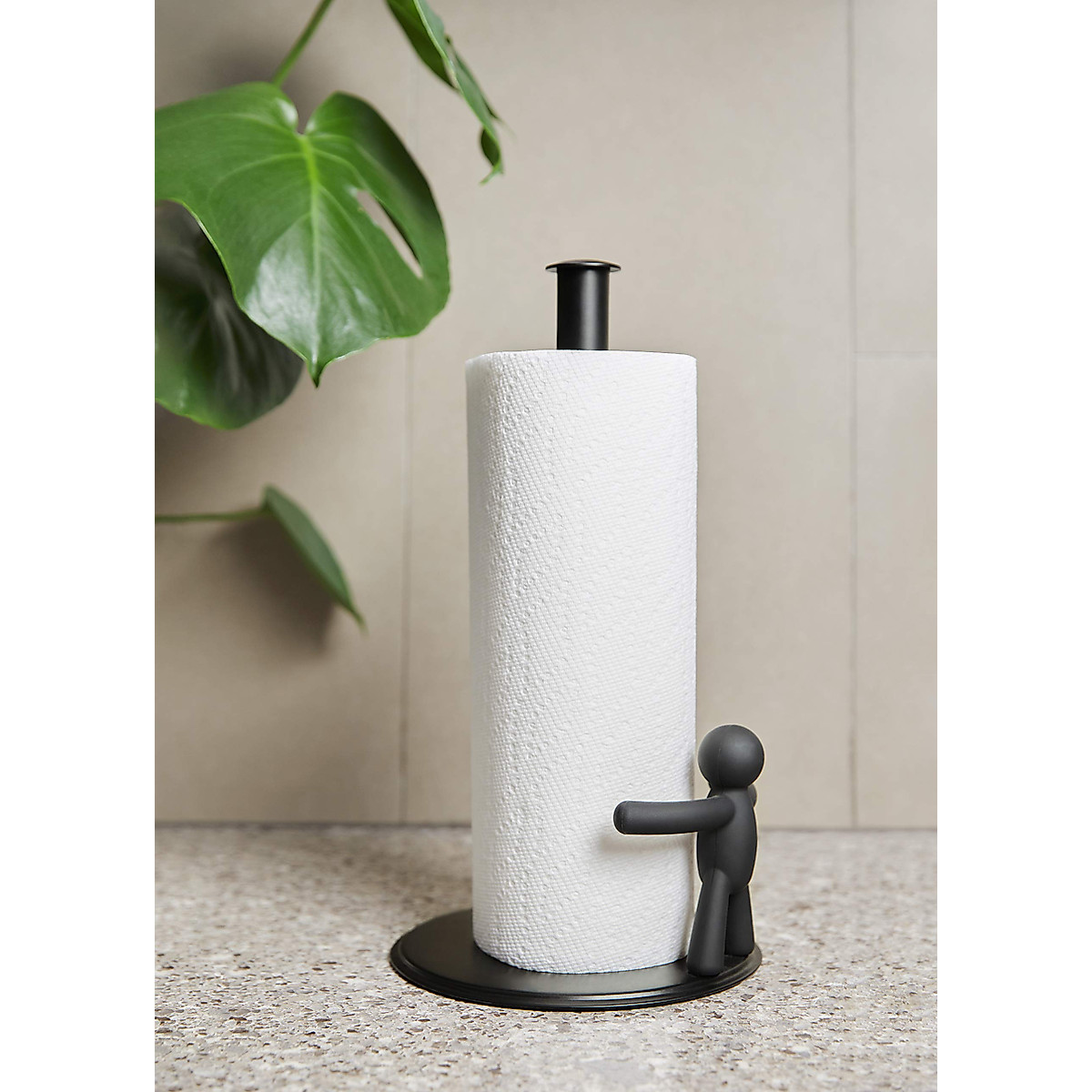 Umbra Buddy Paper Towel Holder Stand for Kitchen Countertop, Unique Dispenser, 7.16 Inch L x 7.16 Inch W x 13.25 Inch H, Black