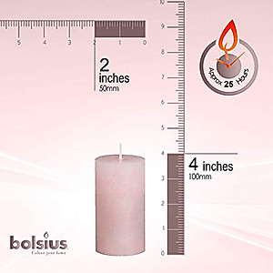 BOLSIUS Rustic Soft Pink Unscented Pillar Candles - 2" X 4" Decoration Candles Set of 4 - Clean Burning Dripless Dinner Candles for Wedding & Home Decor Party Restaurant Spa- Aprox (100X50m)
