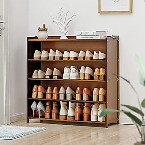 MoNiBloom Bamboo Shoe Storage Cabinet, Freestanding 5 Tier Shoes Organizer for 16-20 Pairs Living Room Entryway Office Mudroon Bedroom Balcony, Brown