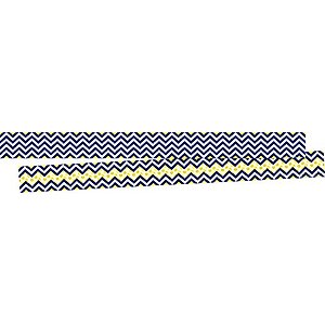 Barker Creek Double-Sided Border 2-Pack, Navy & Yellow Chevron, Decorate Galore with 70' of Border, Coordinating Designs Printed On Both Sides for Twice The Value, 3" x 70' (3694)