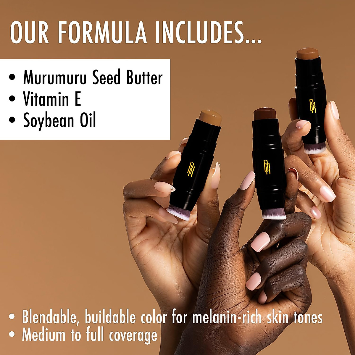 Black Radiance Color Perfect Foundation Stick with Soft Brush Applicator Duo – Buildable, Blendable Versatile Pigment-Rich Formula - Cocoa Bean