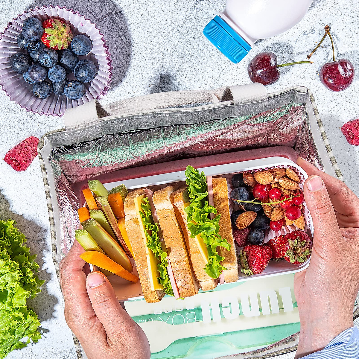 Daixers Lunch Bag Insulated Lunch Box for Women Men,Reusable Adult Lunch Tote Bags for Work or Travel (Striped Grey)