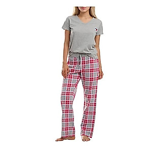 Tommy Hilfiger WomensTop Short Sleeve V-Neck Heart Logo Pant Bottom Pajama Set Pj 2pcHeather Grey & City Prep Plaid Heather GreyMedium