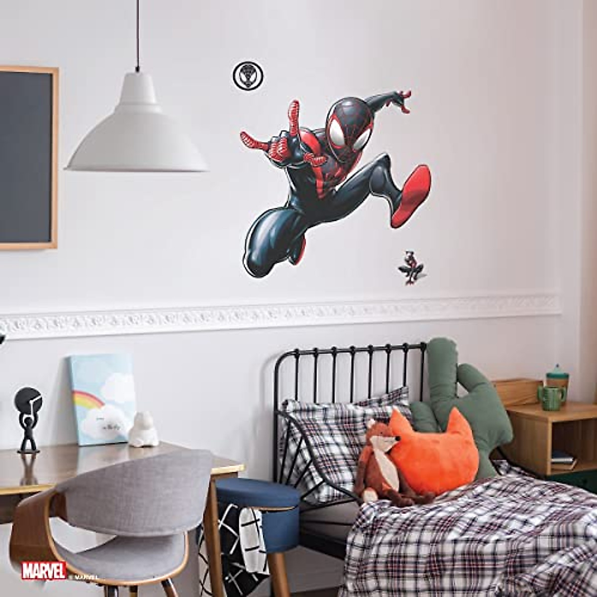 Wall Palz Marvel Miles Morales Wall Decal - Marvel Wall Decals with 3D Augmented Reality Interaction - 28" Spider-Man Miles Morales Bedroom Wall Decor