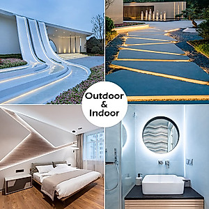 qnnp LED Neon Rope Light 16.4ft/5m LED Lights Strip AC110-120V Waterproof Cuttable Flexible Neon Strip Lights for Indoor&Outdoor Decoration Kitchen Bedroom Garden Hotel (Power Adapter Included)