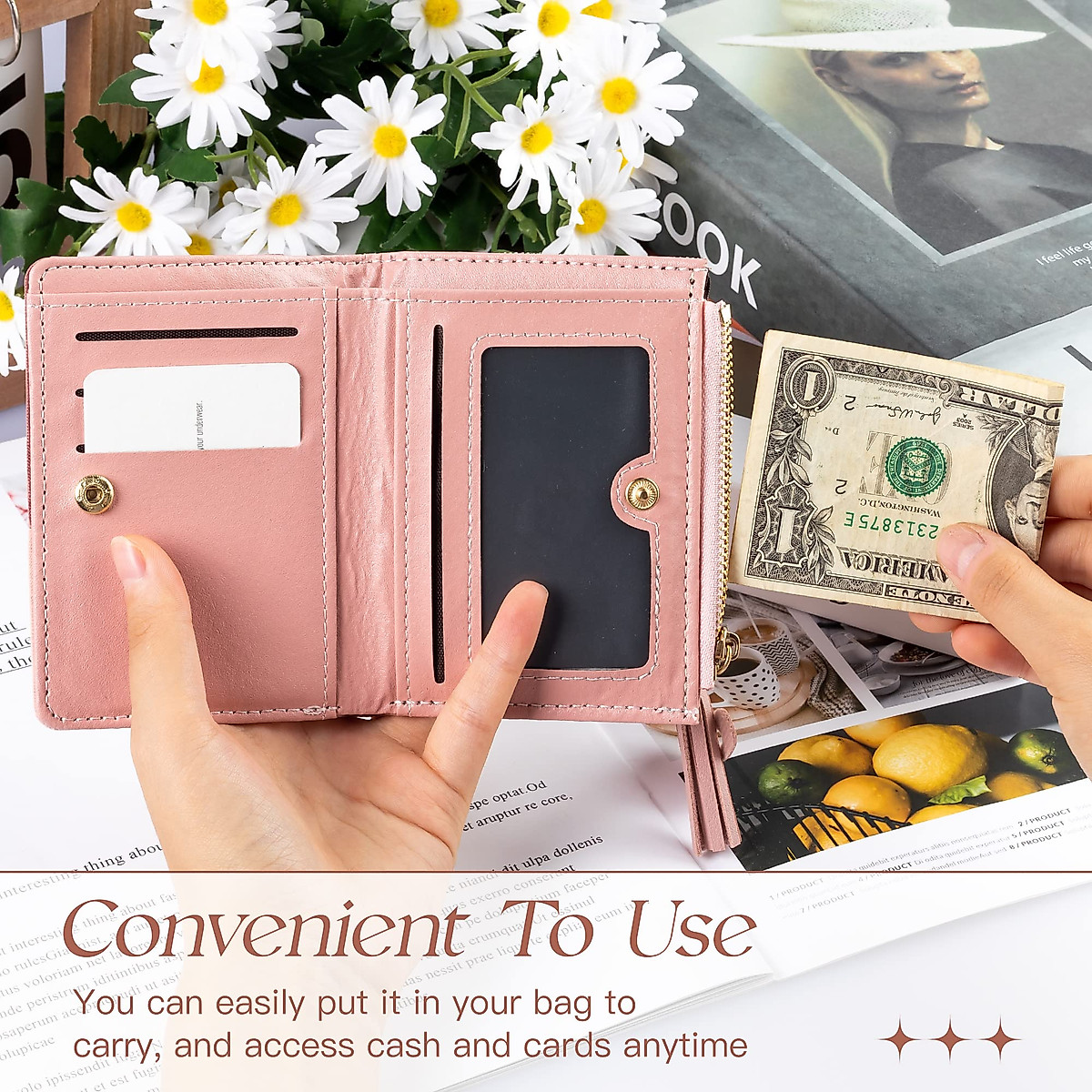 MIPAHI Simple Short Women's Zipper Wallet With Tassels,Leather Large-Capacity Card Holder Coin Purse for Women 4.7 * 3.5 * 0.6 inch