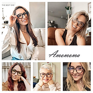 AMOMOMA 3 Pack Retro Oversized Reading Glasses for Women Blue Light Blocking Computer Readers Spring hinge AM6003 with Black+Brown+Grey Tortoise Frame 1.50 x