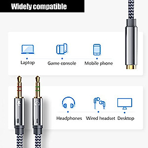 RonFin 2-Pack Headphone and Microphone Splitter Cable, Headphone Splitter Y 3.5mm Audio Cable TRS Splitter Port Gaming Headset Splitter Pc Earphone Adapter VoIP Phone