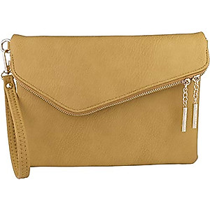 B BRENTANO Fold-Over Envelope Wristlet Clutch Crossbody Bag (Mustard Yellow)