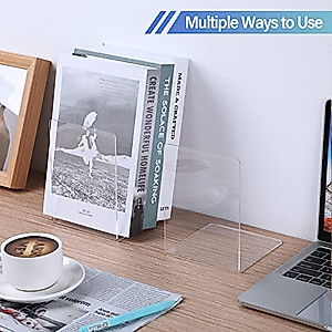 Eaasty 12 Pcs/ 6 Pairs Book Ends Clear Acrylic Bookends for Shelves Heavy Duty Book End Desktop Organizer Bookshelf L Shaped Dividers Book Stopper for School Office Home Library Book File Movies CD
