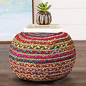 LR Home Resources Boho Beauty Braided Pouf Ottoman, 14" x 20", Multicolor -