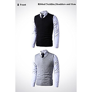 LTIFONE Black Sweater Vest for Men，Business Slim Fit Mens Sweater V Neck，Big and Tall Pullover Sleeveless Sweaters(4XL)