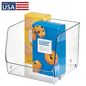 iDesign Linus Stacking Organizer Bins for Kitchen, Pantry, Office, Bathroom, Extra Large-Clear