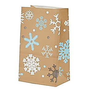 36 Pack Winter Snowflake Gift Bags, Small Christmas Paper Treat Bags for Holiday Party Favors (5 x 8.7 x 3.2 In)