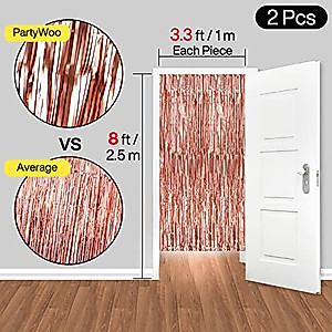 PartyWoo Rose Gold Foil Curtain, 2 pcs 3.3x8.2 ft Rose Gold Sreamers, Tinsel Curtains, Backdrop Curtain, Foil Fringe Curtains for Birthday Decorations, Wedding Bride Bachelorette Party Hen Party