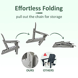 Withniture HDPE Folding Adirondack Chair Set of 4,All Weather Resistant Adirondack Chair with Cup Holder, Patio Chair Wood Texture Fire Pit Chairs for Outdoor Patio Lawn Garden, Grey