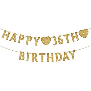 Gold Happy 36th Birthday Banner, Glitter 36 Years Old Woman or Man Party Decorations, Supplies