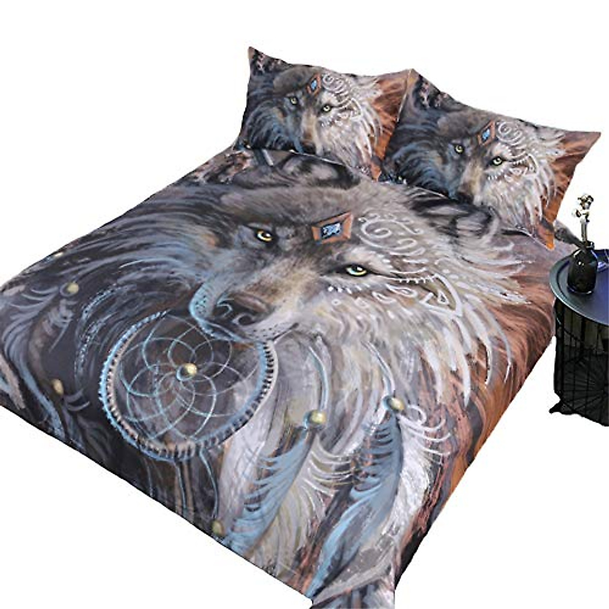 Wolf Warrior by SunimaArt,3PC Bedding Sheet Duvet Cover Set .Included:1*Duvet Cover,2*Pillowcase(no Comforter Inside) ((Queen))
