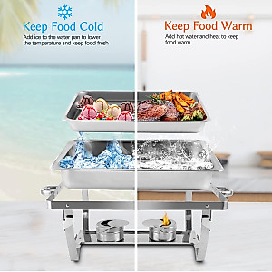 Snowtaros 4 Pack 8QT Chafing Dish Buffet Set, Stainless Steel Food Warmer Set, Rectangular Buffet Server with Tongs & Spoons for Parties, Catering, Banquets, Events (2 Full Size + 2 Half Size)