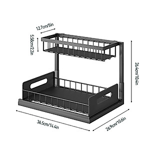 YTCYKJ Under Sink Organizers,2 Tier Pull Out Cabinet Organizer,Drawer Pull Out Cabinet Organizer,Slide Out Kitchen Cabinet Storage Sliding Shelves,14.4L x 10.6W x 10.4H