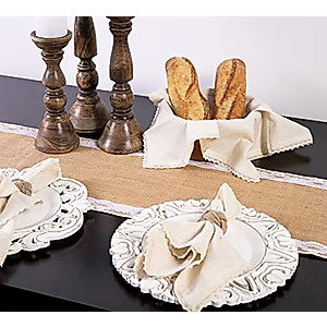 COTTON CRAFT Flax Linen Cloth Napkins with Lace - Set of 12 Lunch Dinner Napkins - Elegant Everyday Fall Harvest Thanksgiving Holiday Table Napkin - Washable Reusable Napkin - Oversized 20x20- Natural