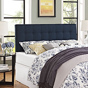 Modway Lily Tufted Linen Fabric Upholstered Queen Headboard in Navy