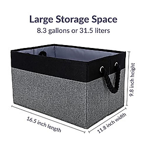 SAM AND MABEL Large Fabric Storage Baskets for Organizing - 16.5"(L) x 11.8"(W) x 9.8"(H) Pack of 3 Toy Organizers and Storage Bins, Collapsible Storage Bins for Shelves (Warm Black and Gray)