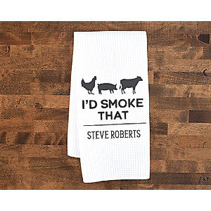 CANARY ROAD Custom I'd Smoke That Grilling Towel | Personalized Kitchen Towel | Men Grilling Gift | Wedding Gift | Personalized Dish Towel | Barbecue Gift | Mens Kitchen Gift