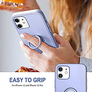 Hython Case for iPhone 12 Case & iPhone 12 Pro Case with Ring Stand, 360° Rotatable Ring Holder Magnetic Kickstand, Shockproof Rubber Protective Phone Case Cover Inner Microfiber Lining, Light Purple